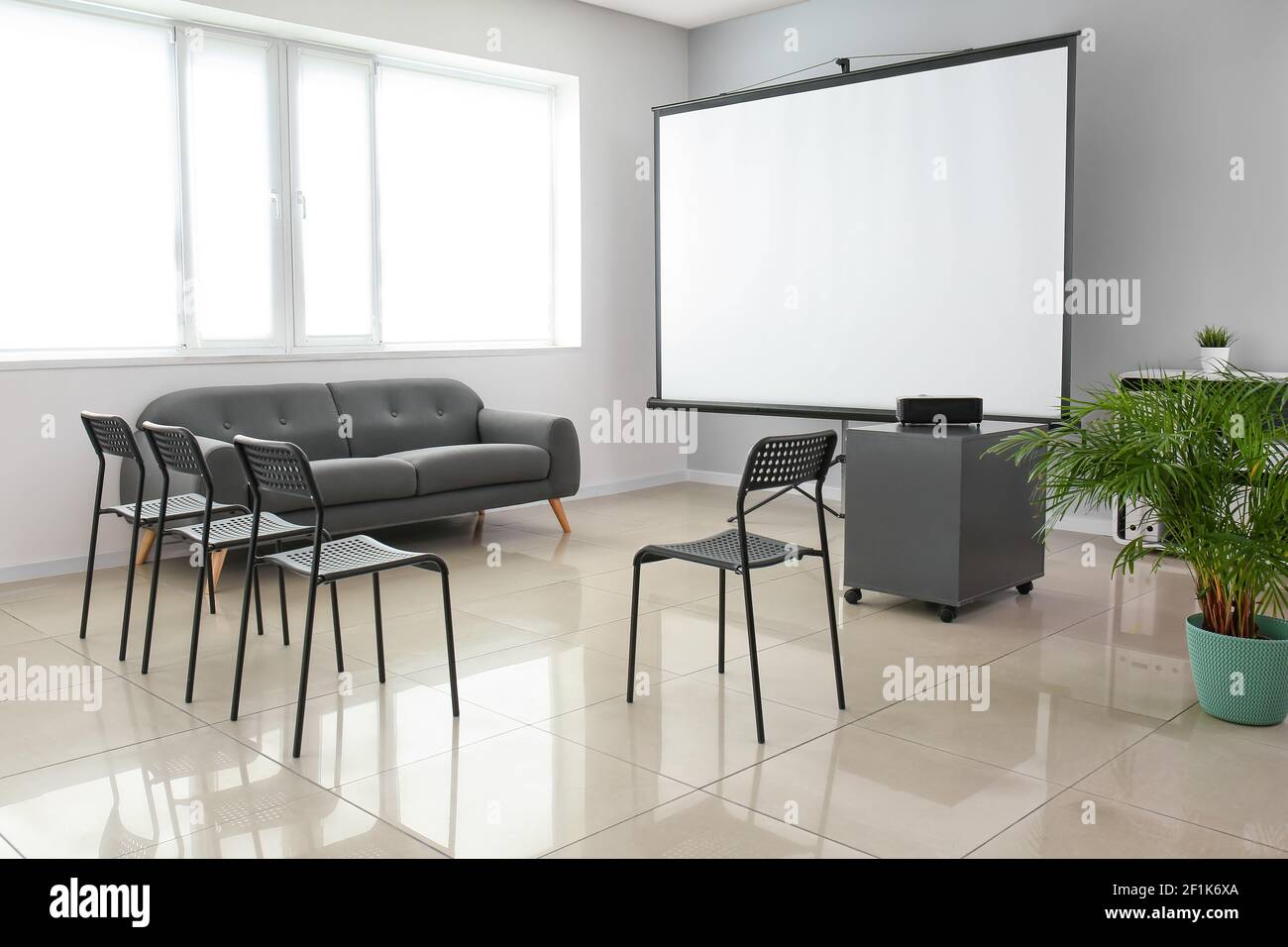Room with projector prepared for conference in office Stock Photo - Alamy