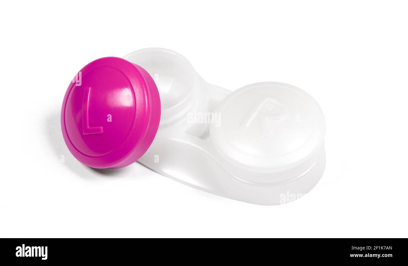 Pink contact lens case, isolated on white background Stock Photo - Alamy