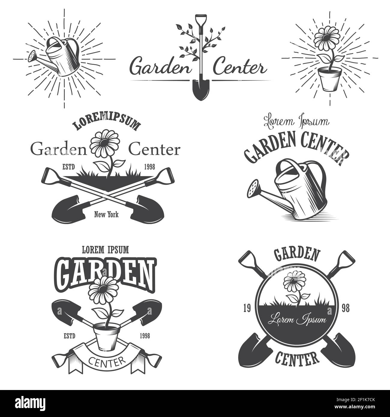 Set of vintage garden center emblems, labels, badges, logos and ...