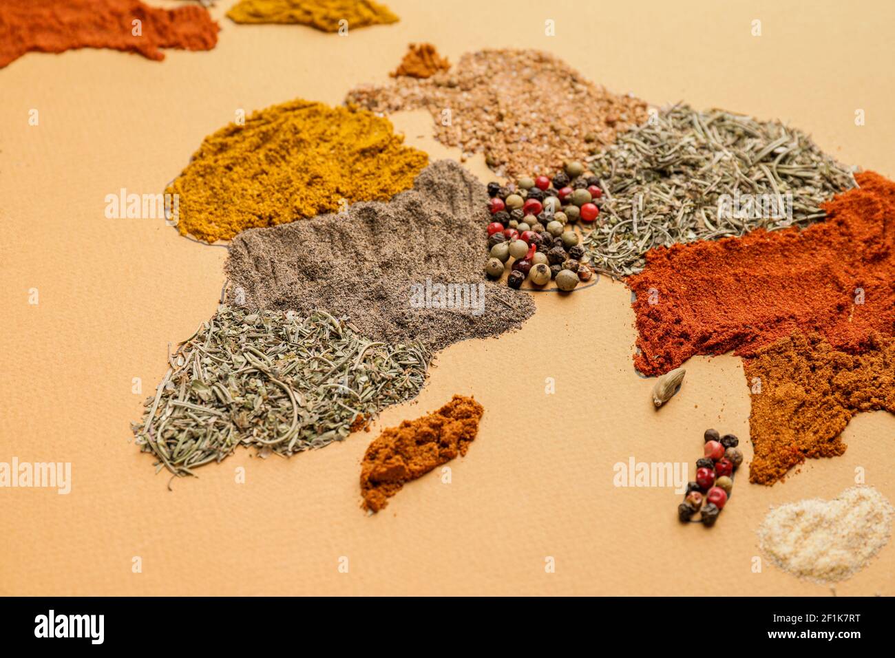 World map made of spices on color background Stock Photo - Alamy