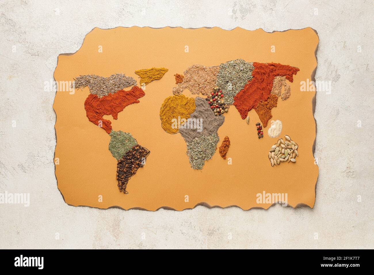 World map made of spices on light background Stock Photo - Alamy