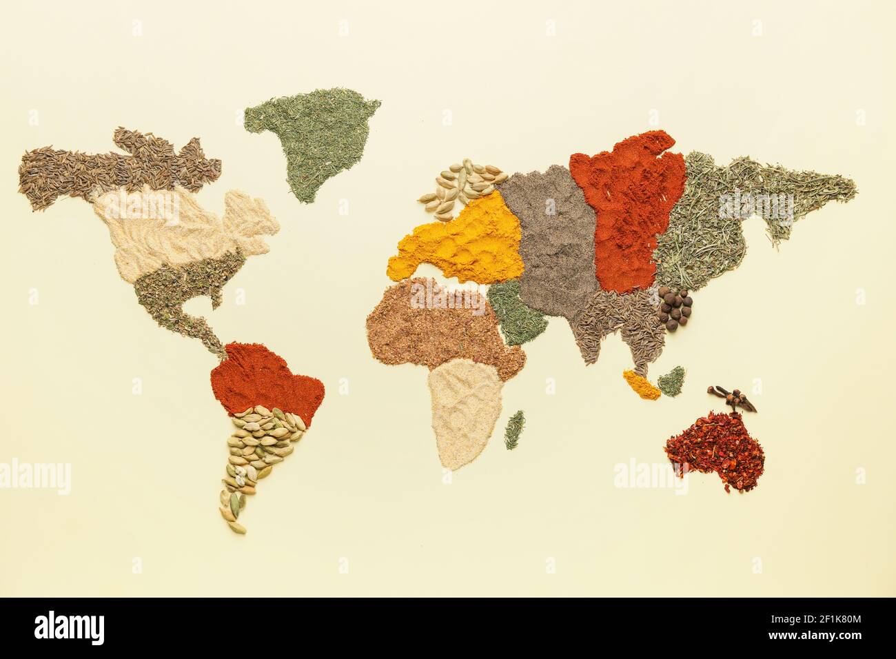 World map made of spices on light background Stock Photo - Alamy