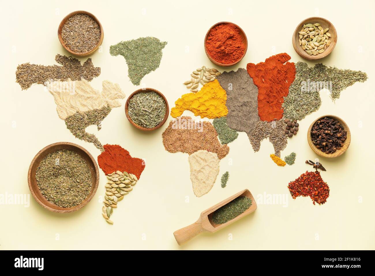 World map made of spices on light background Stock Photo - Alamy