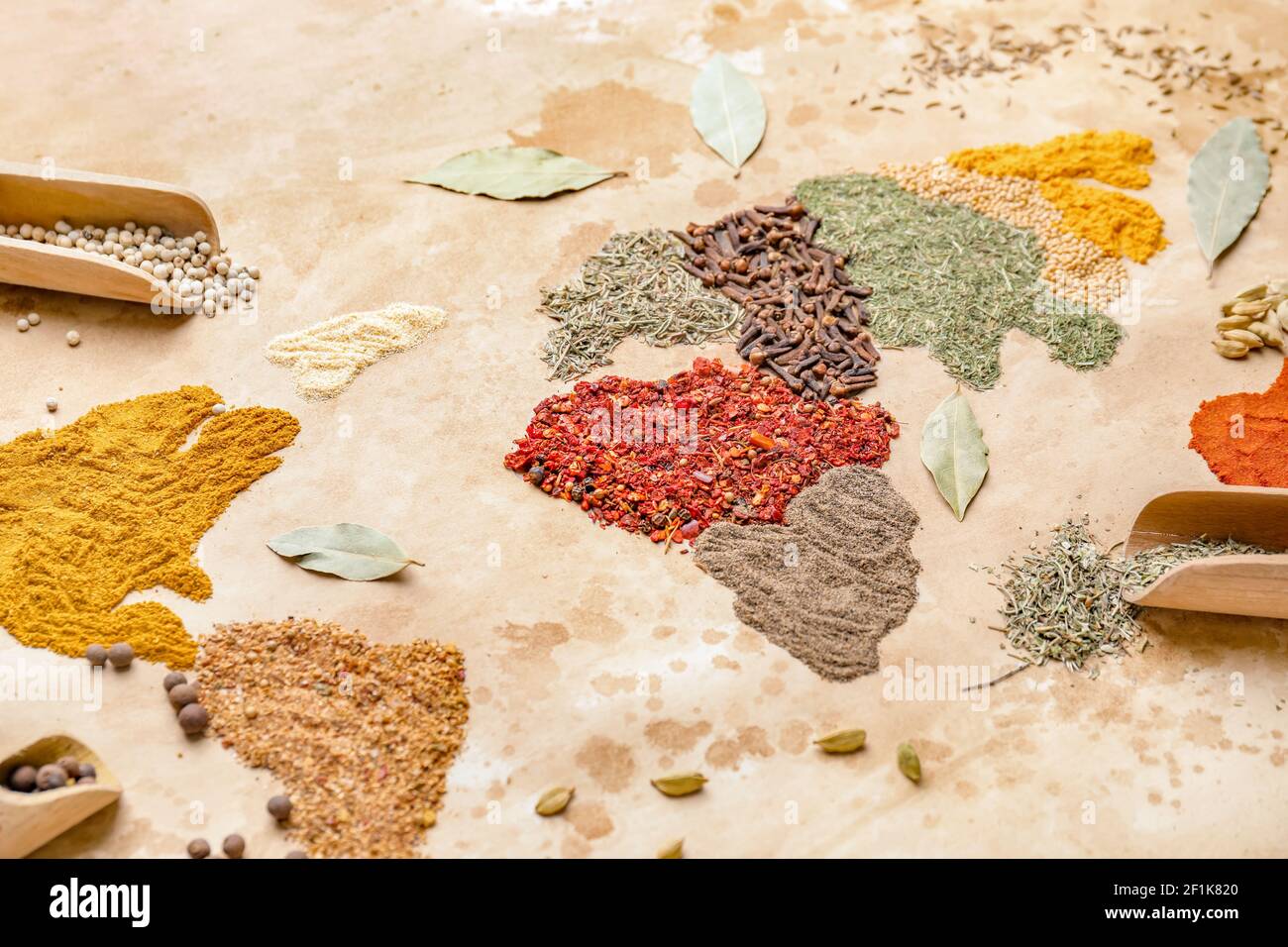 World map made of spices on color background Stock Photo - Alamy