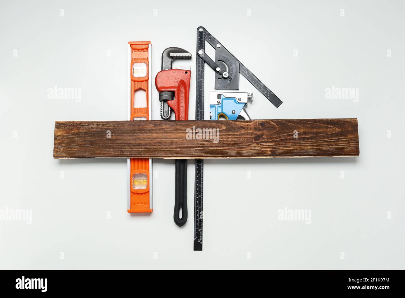 Set of construction tools on light background Stock Photo - Alamy