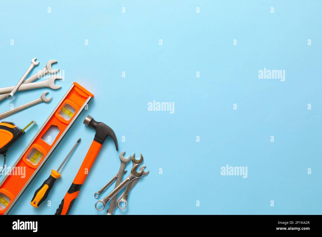 Set of construction tools on color background Stock Photo - Alamy