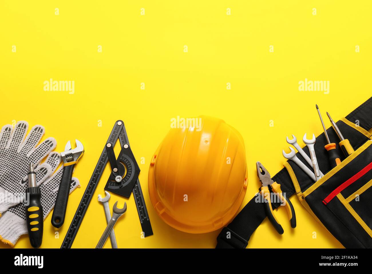 Set of construction tools on color background Stock Photo - Alamy