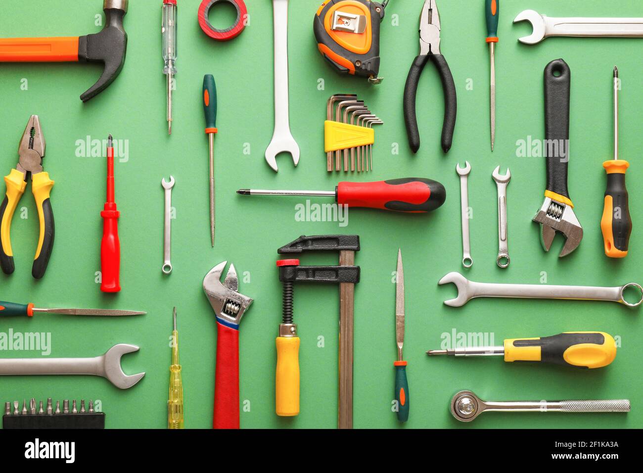 Set of construction tools on color background Stock Photo - Alamy