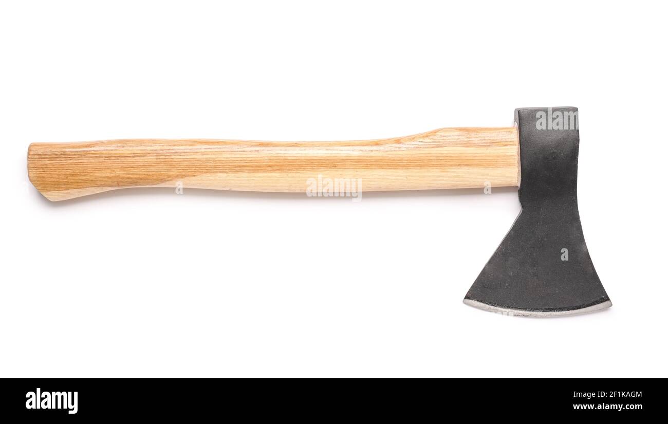 Ax with wooden handle on white background Stock Photo - Alamy