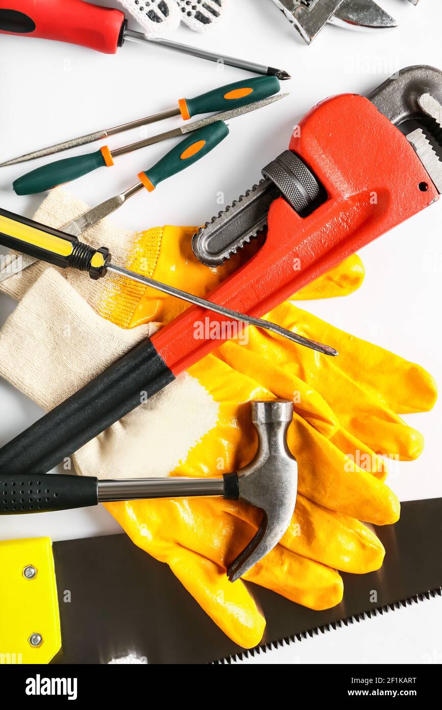 Set of construction tools on white background Stock Photo - Alamy