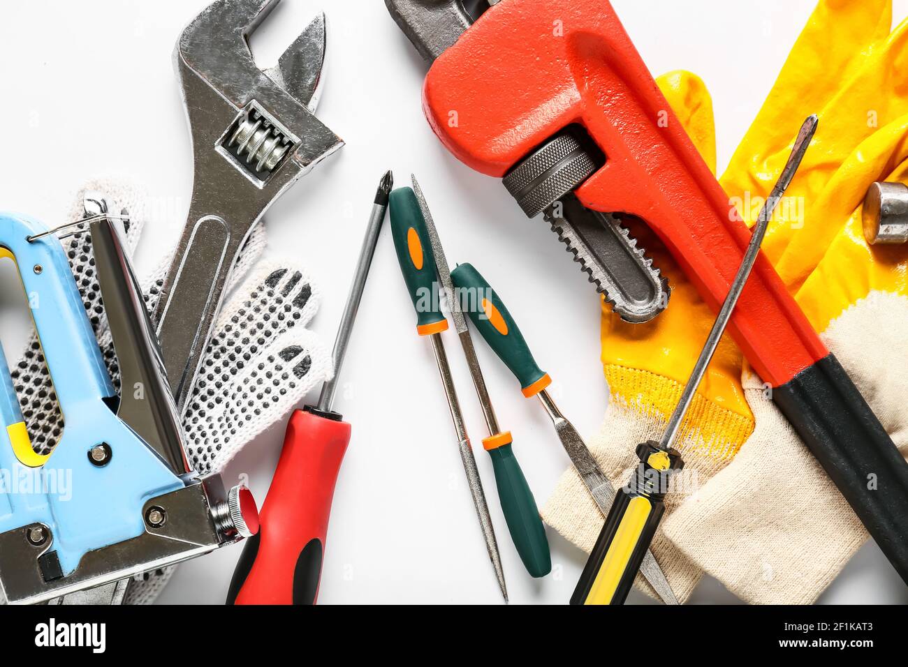 Set of construction tools on white background Stock Photo - Alamy
