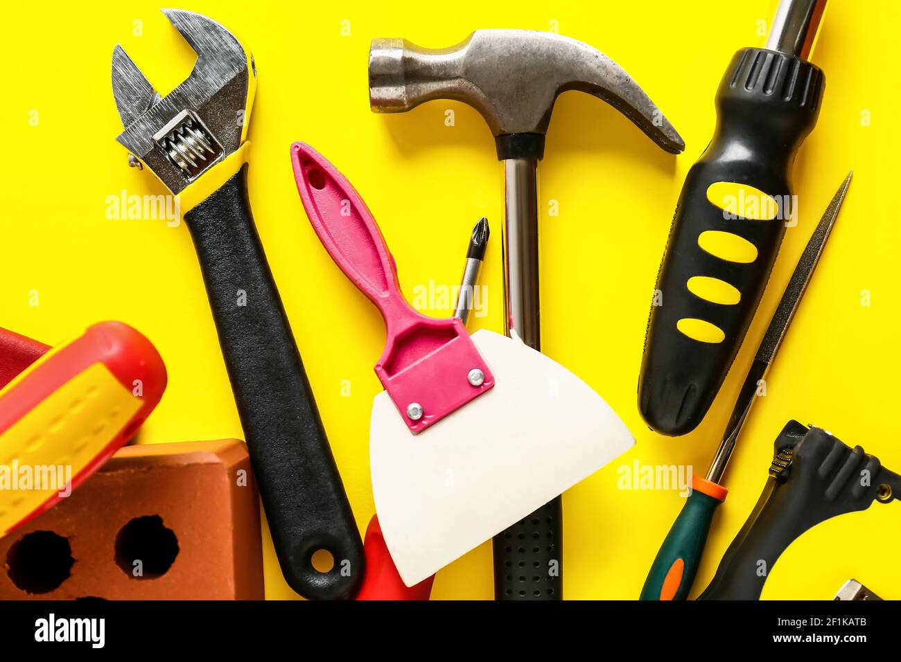 Set of construction tools on color background Stock Photo - Alamy