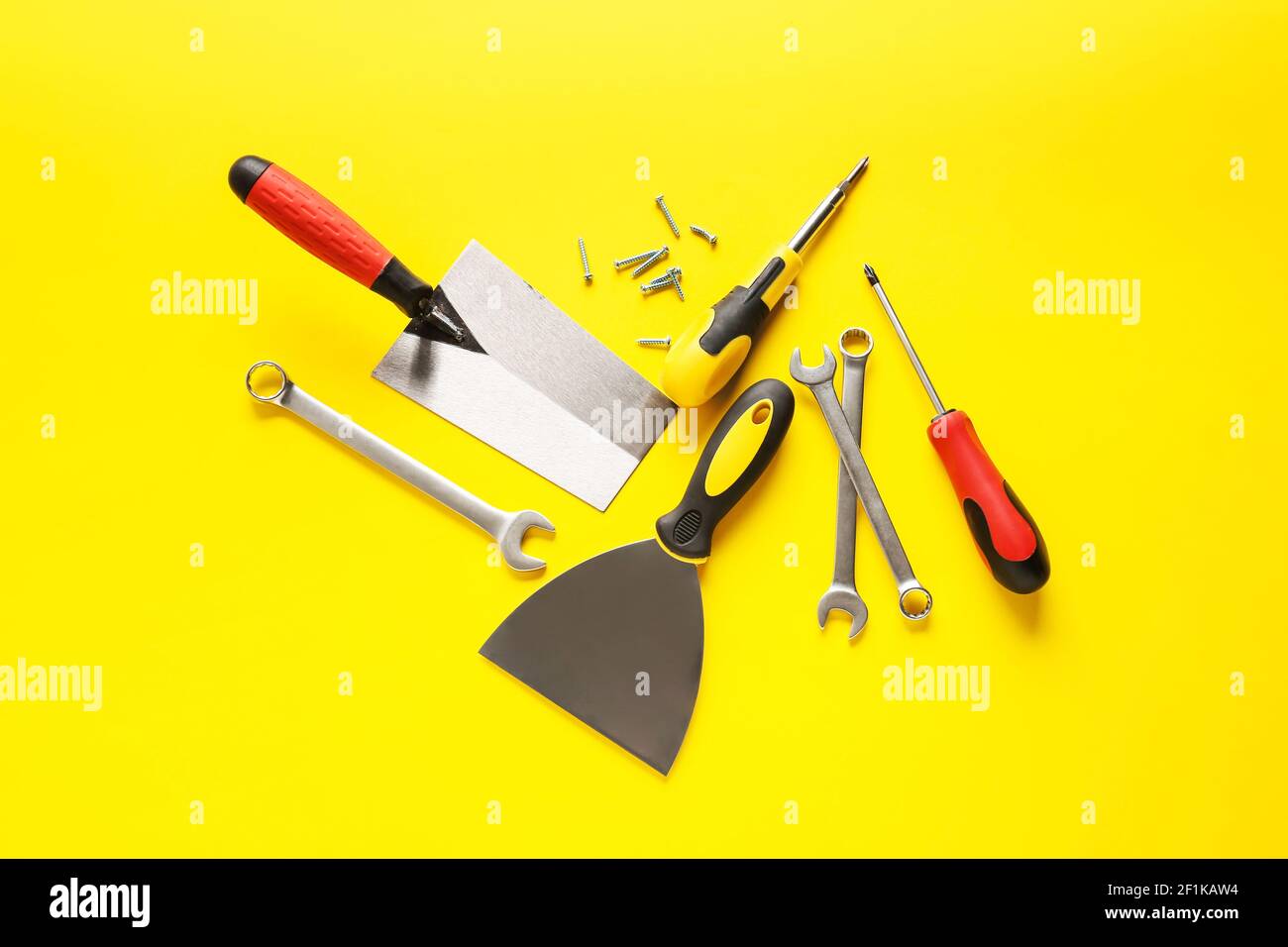 Set of construction tools on color background Stock Photo - Alamy