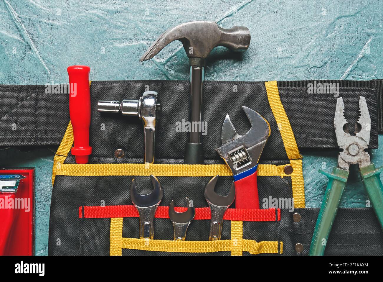 Set of construction tools on color background Stock Photo - Alamy