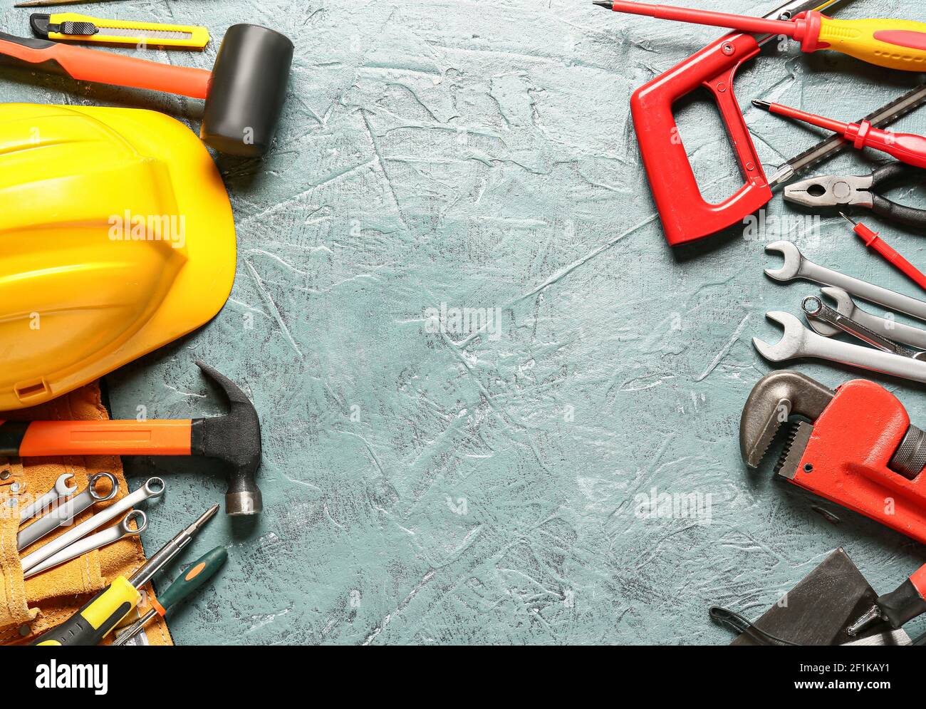 Set of construction tools on color background Stock Photo - Alamy