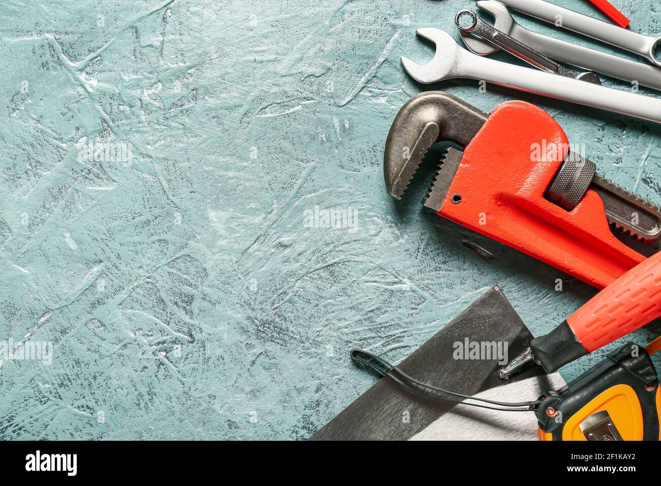 Set of construction tools on color background Stock Photo - Alamy