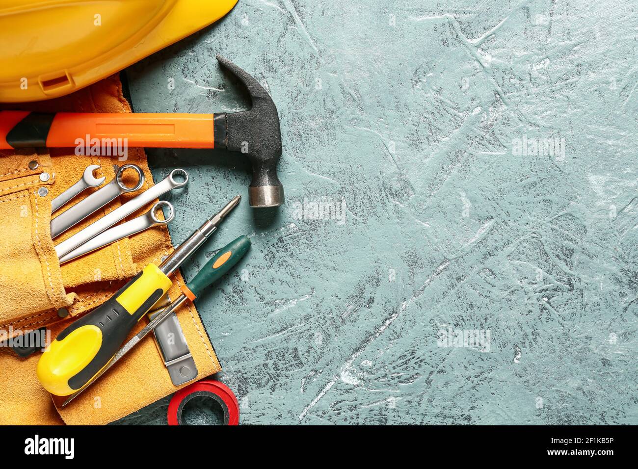 Set of construction tools on color background Stock Photo - Alamy