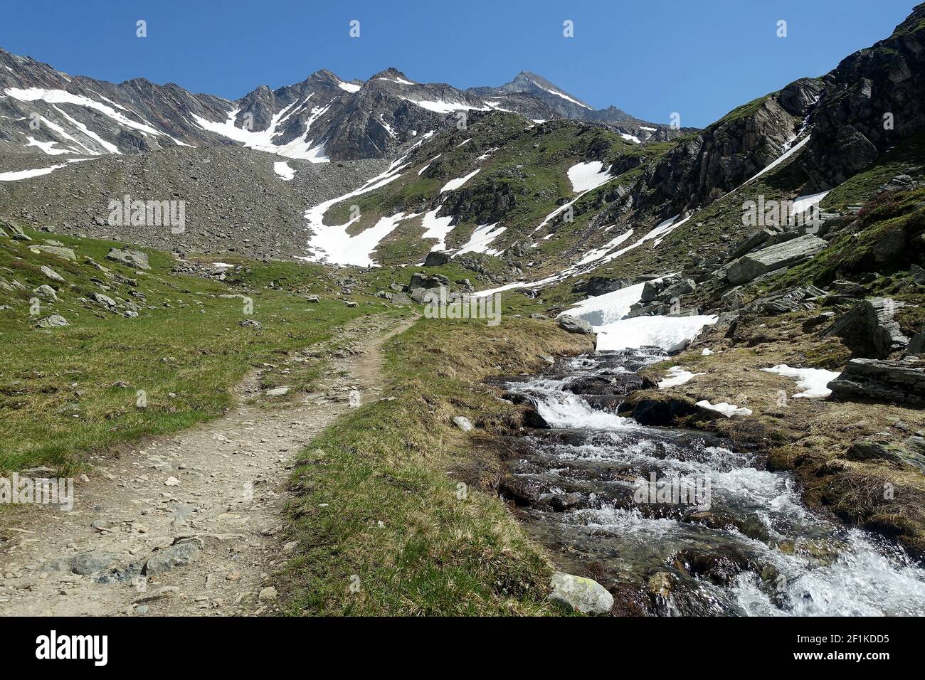 Hiking trail with mountain stream, direction LenkjÃ¶chlhÃ¼tte, Ahrntal ...