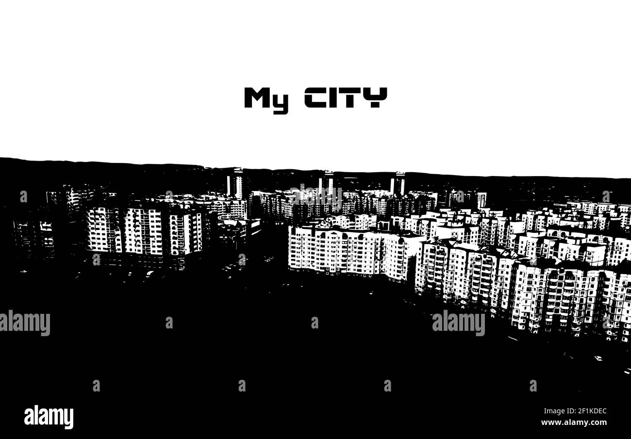 Trace City. There are many houses on the street. Vector illustration ...