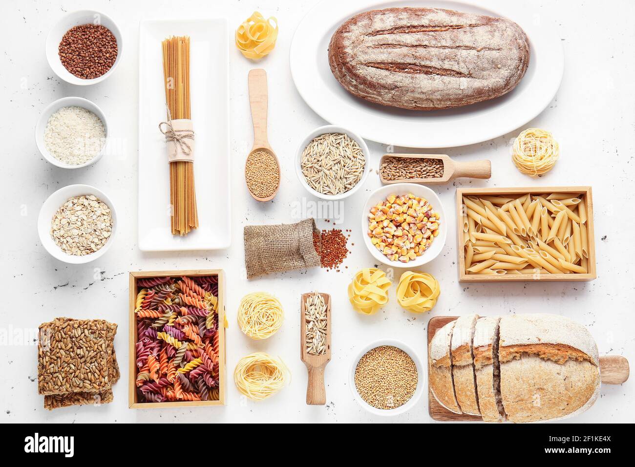 Set of different products on light background Stock Photo - Alamy