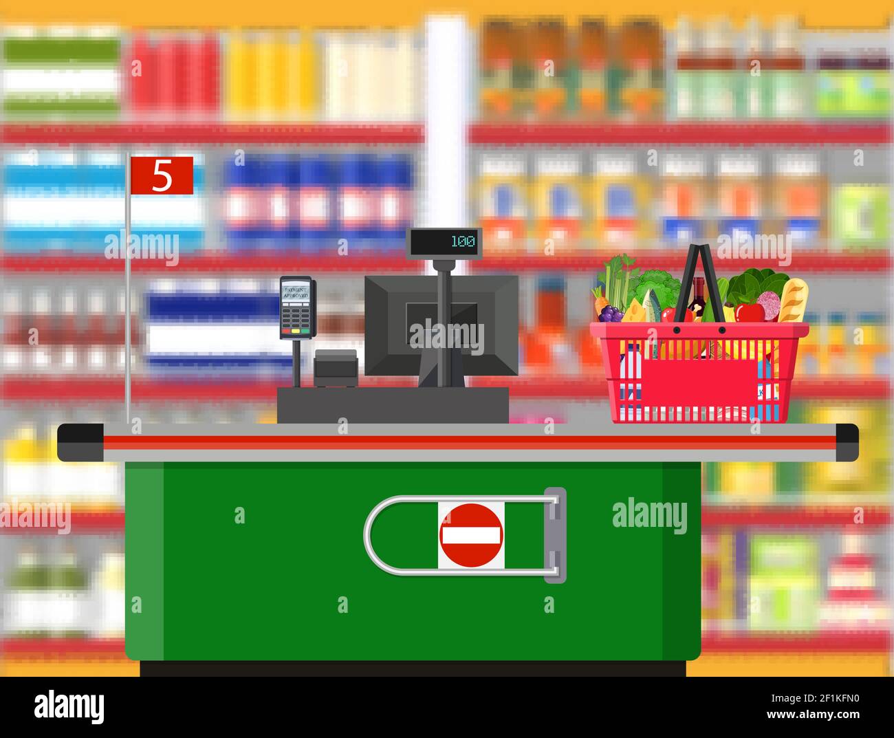 Supermarket interior. Cashier counter workplace Stock Vector Image ...