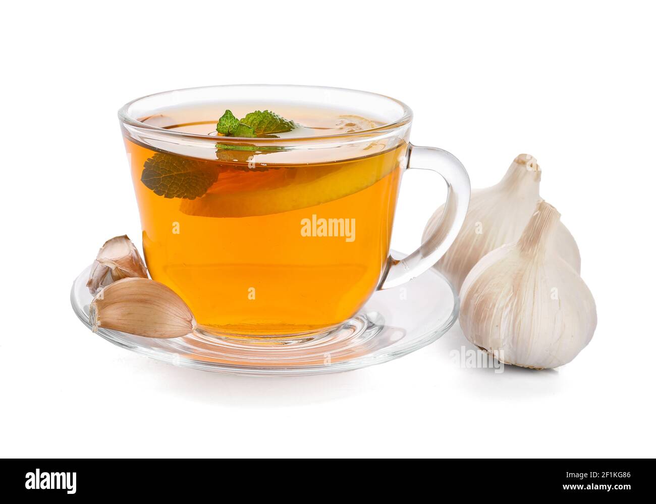 Cup of healthy garlic tea on white background Stock Photo - Alamy