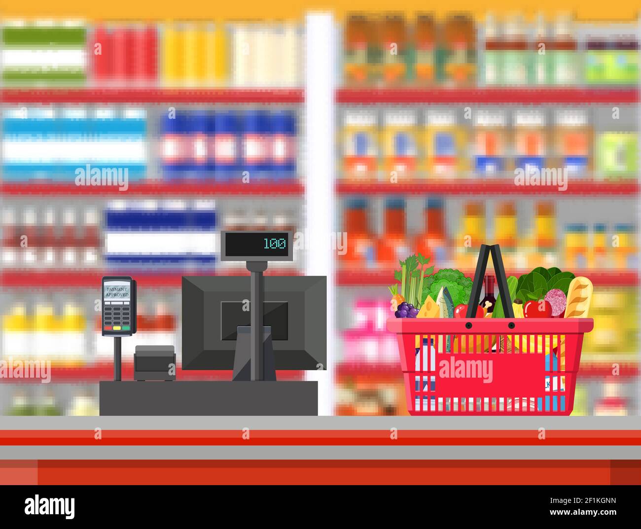 Supermarket interior. Cashier counter workplace Stock Vector Image ...