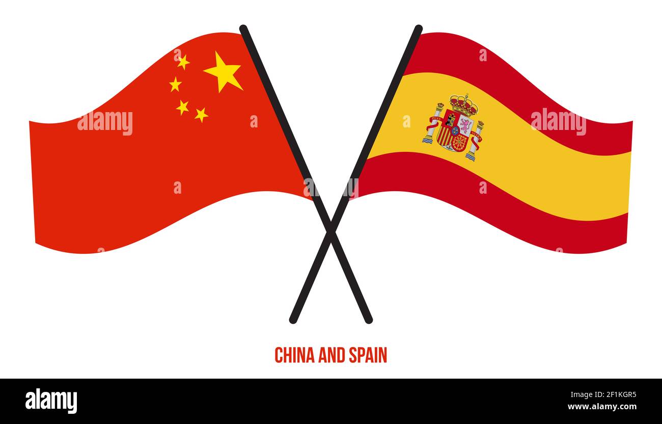 China and Spain Flags Crossed And Waving Flat Style. Official ...
