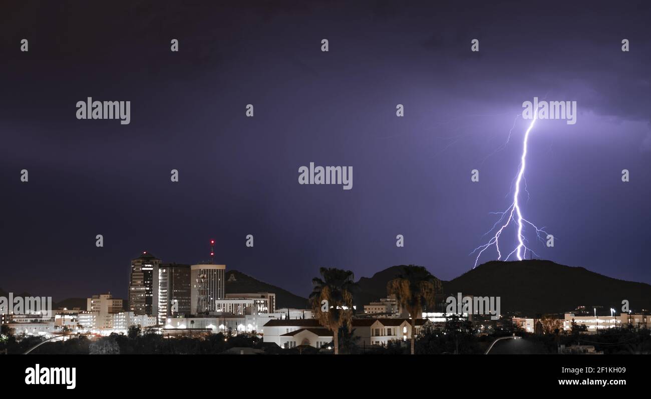 Electrical Storm Lightning Striking over Downtown Tucson Arizona United ...
