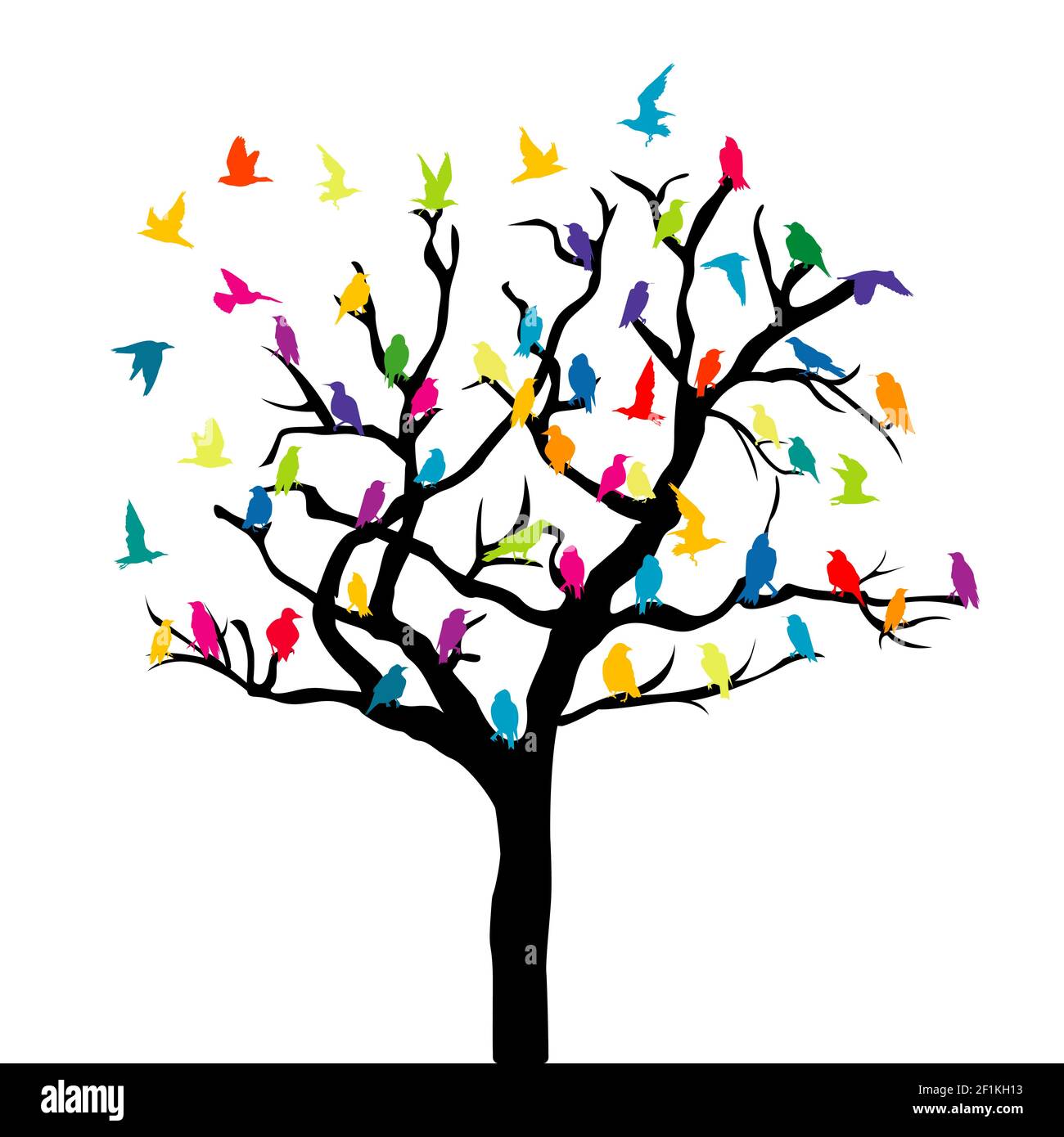 Birds on tree retro Stock Vector Images - Alamy