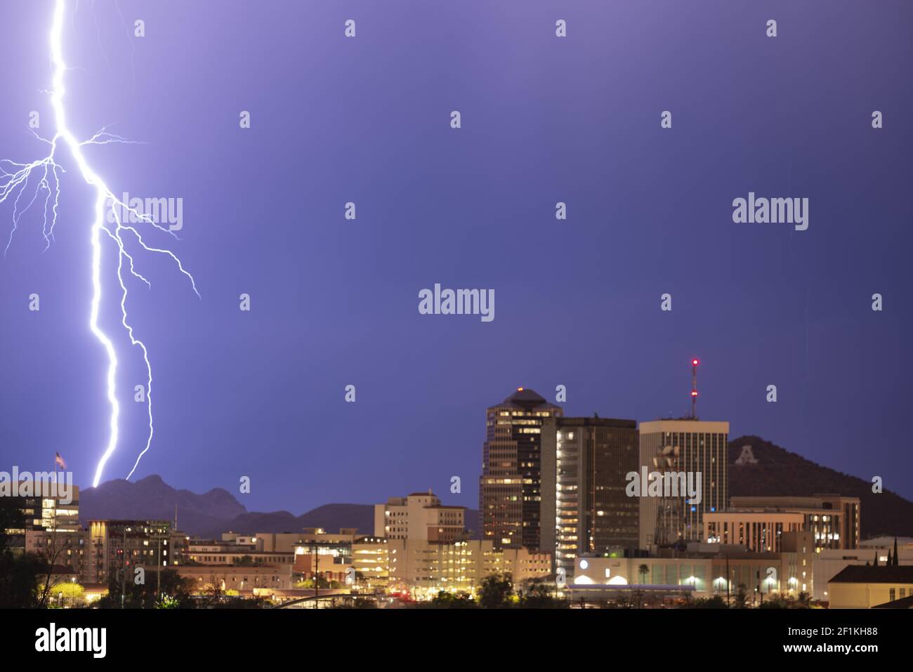 Electrical Storm Lightning Striking over Downtown Tucson Arizona United ...