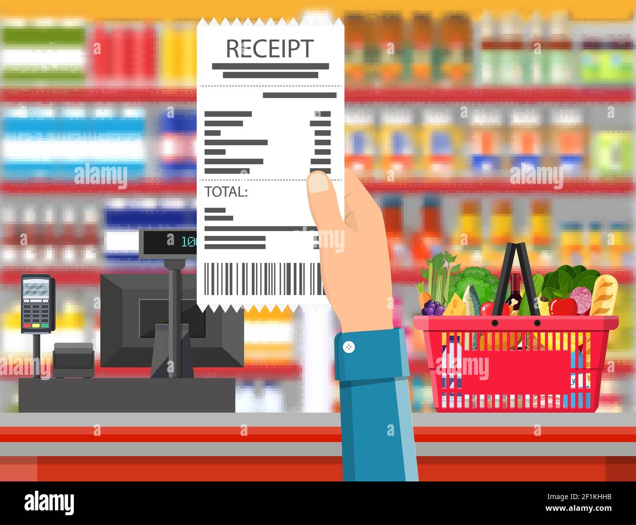 Supermarket interior. Cashier counter workplace Stock Vector Image ...
