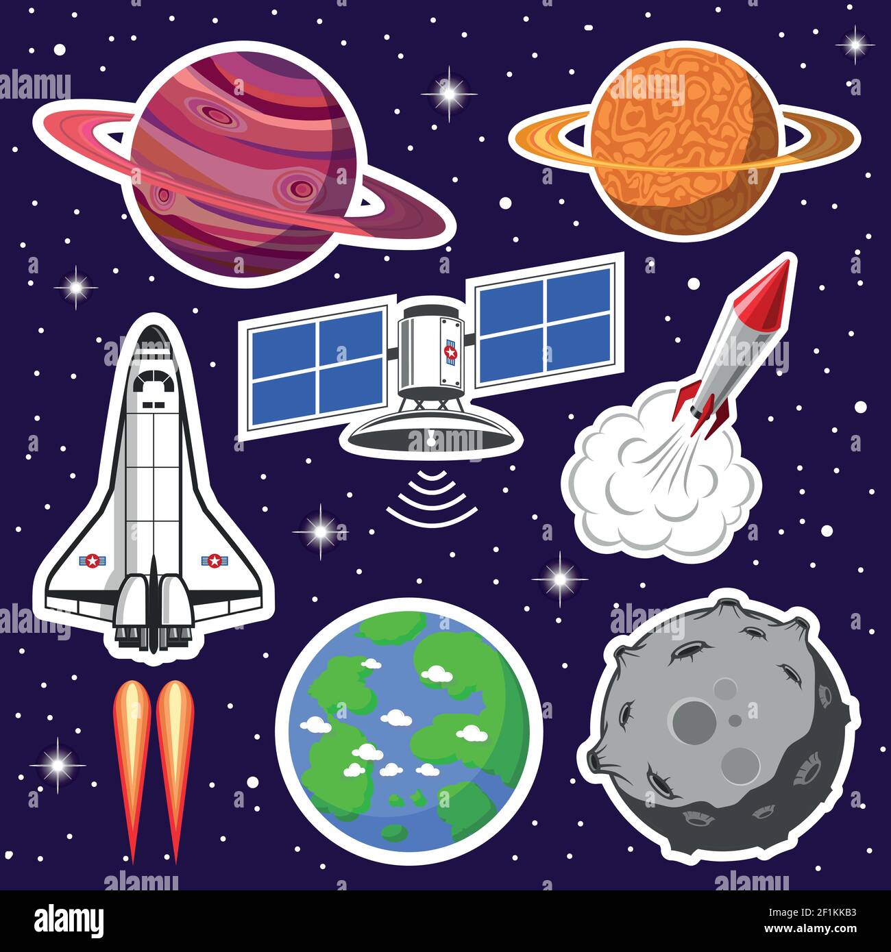 Collection of spaceships and planets, space theme Stock Vector Image ...