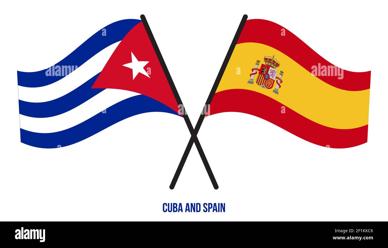 Cuba and Spain Flags Crossed And Waving Flat Style. Official Proportion ...