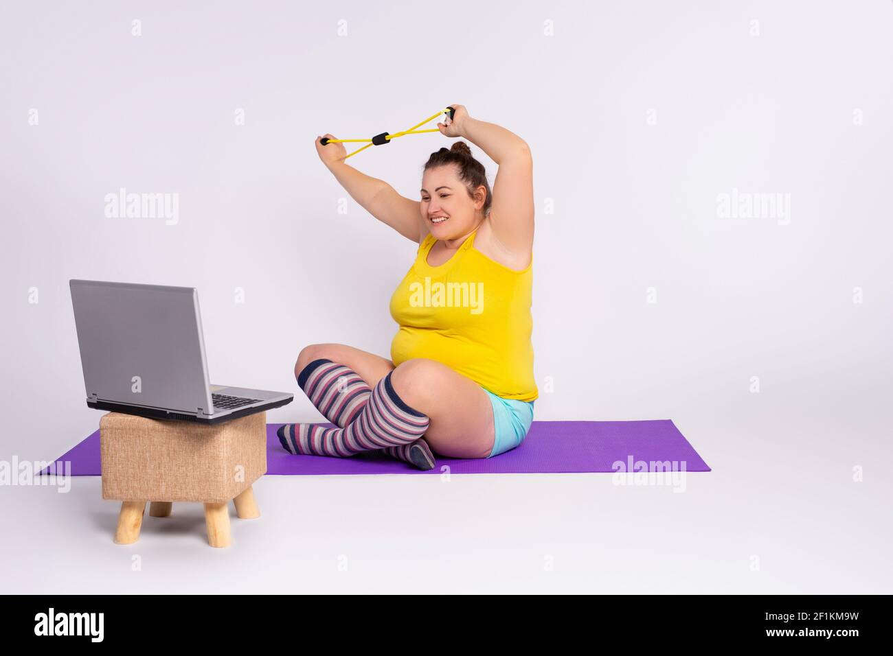 Fitness plus size woman, online personal trainer, home training ...