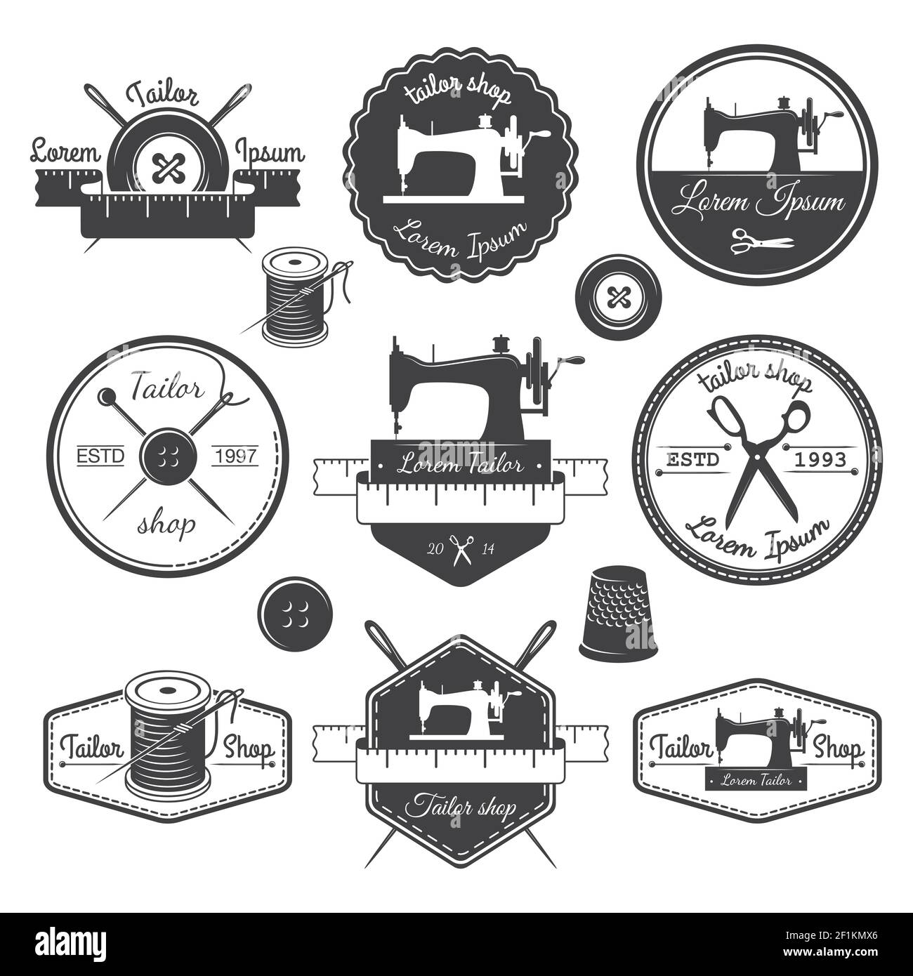 Set of vintage tailor labels, emblems and designed elements. Tailor ...