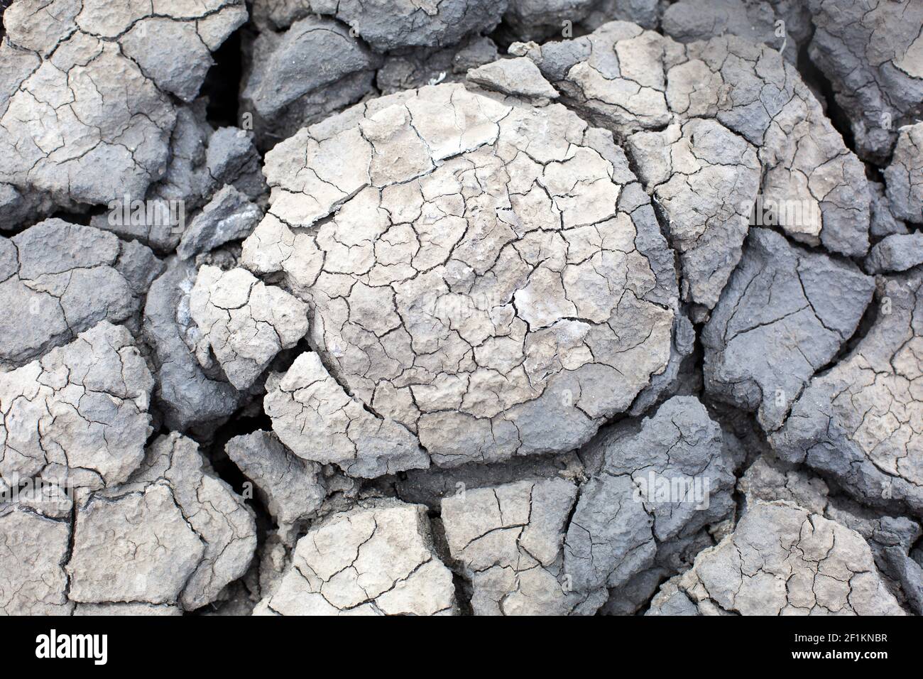 The texture of gray cracked earth, dried volcanic clay with cracks ...
