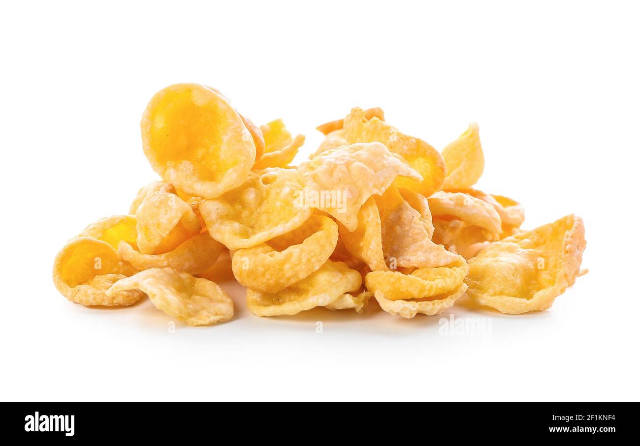 Heap of tasty cornflakes on white background Stock Photo - Alamy