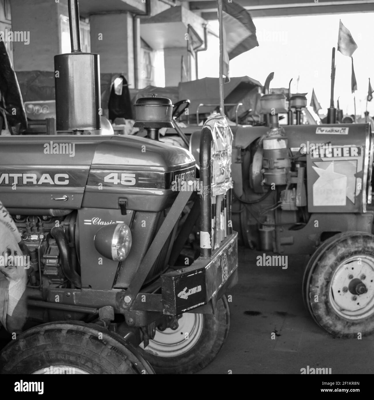 Indian farmers tractors Black and White Stock Photos & Images - Alamy