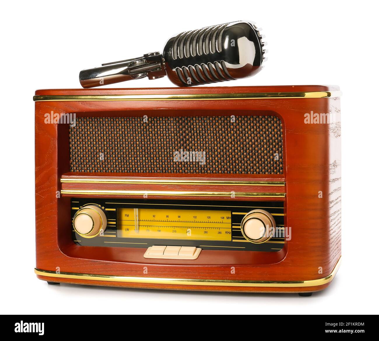 Retro radio receiver with microphone on white background Stock Photo ...