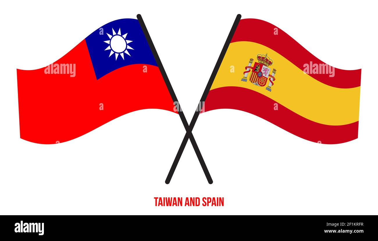 Taiwan and Spain Flags Crossed And Waving Flat Style. Official ...