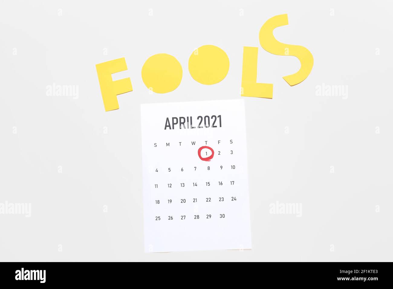 Calendar with marked date of April Fool's Day on white background Stock ...