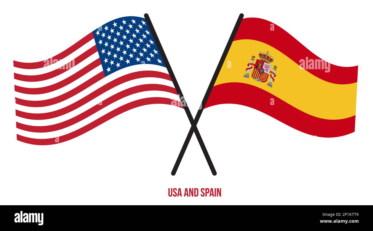USA and Spain Flags Crossed And Waving Flat Style. Official Proportion ...
