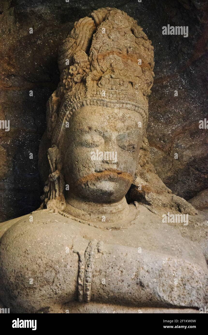 Carved idol of stone inside Cave 1, Elephanta Caves, Gharapuri island ...
