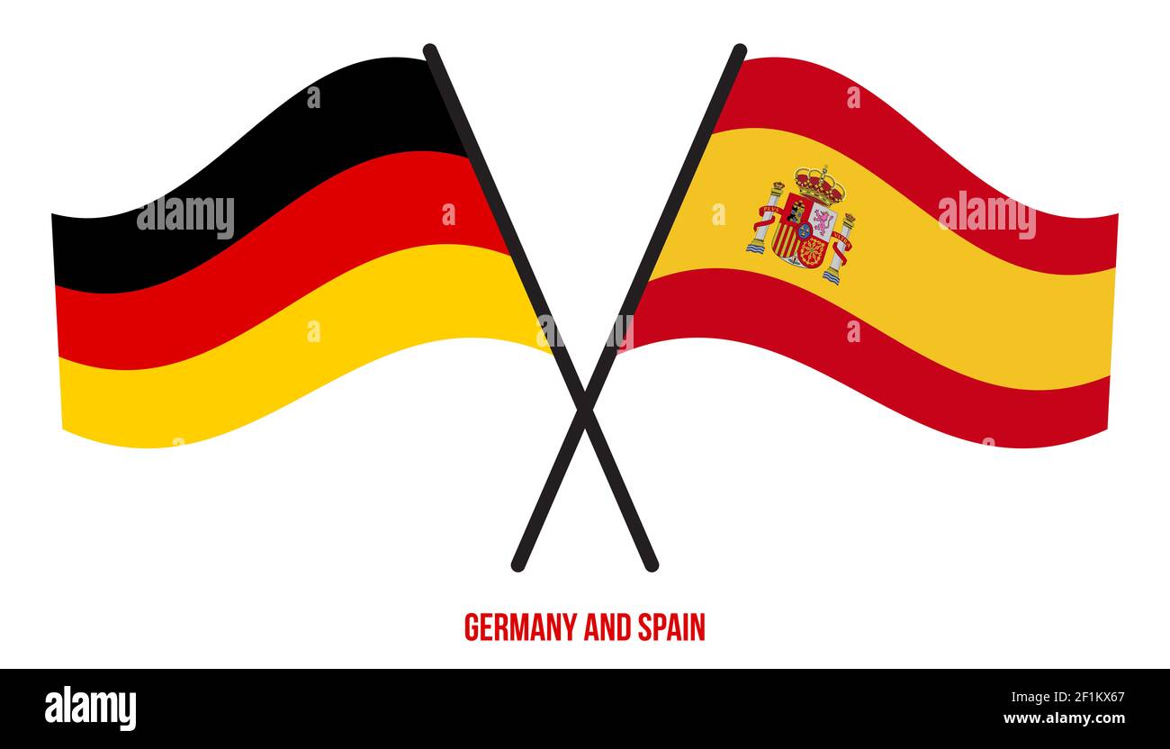 Germany and Spain Flags Crossed And Waving Flat Style. Official ...