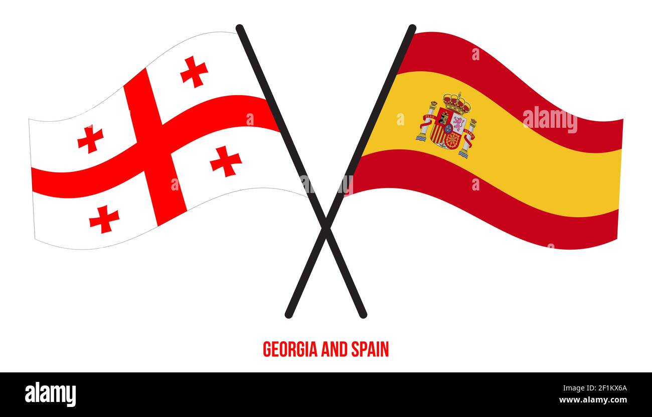 Georgia and Spain Flags Crossed And Waving Flat Style. Official ...