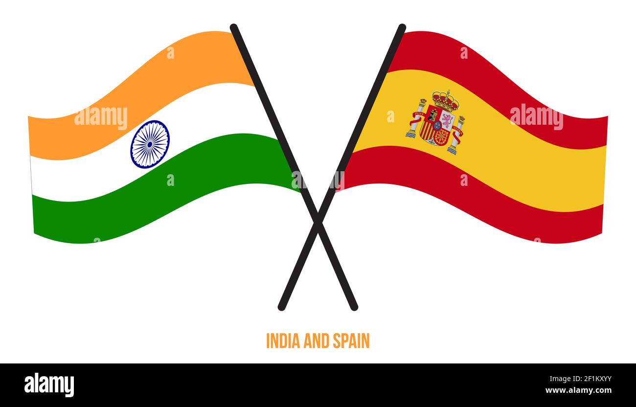 India and Spain Flags Crossed And Waving Flat Style. Official ...