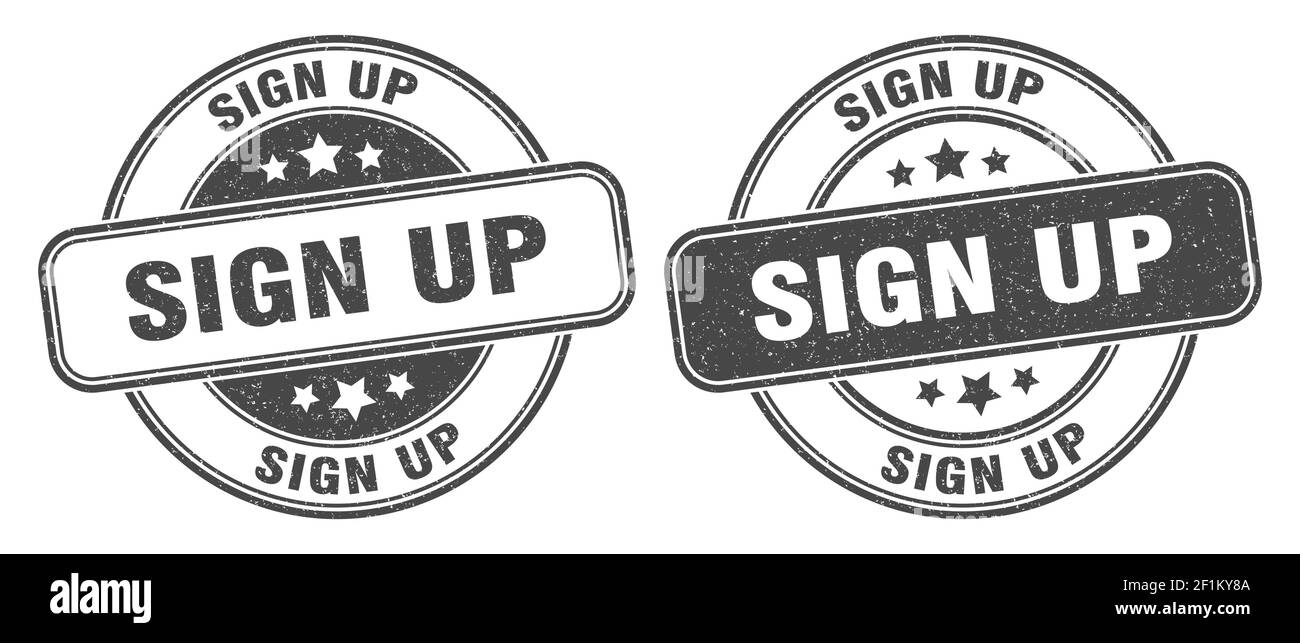 Sign up stamp sign Black and White Stock Photos & Images - Alamy
