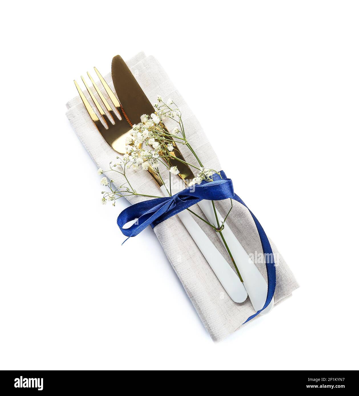 Beautiful table setting on white background Stock Photo - Alamy