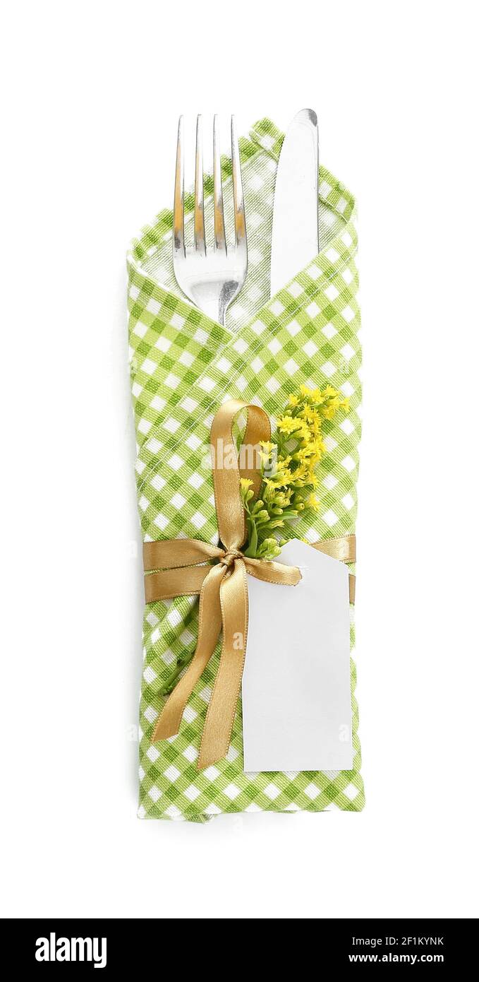 Beautiful table setting on white background Stock Photo - Alamy